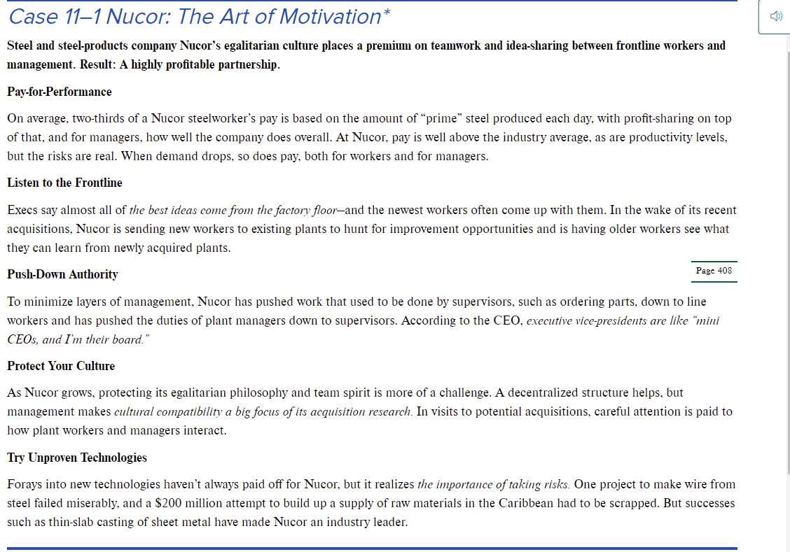 Solved Case 11–1 Nucor: The Art of Motivation* Steel and | Chegg.com