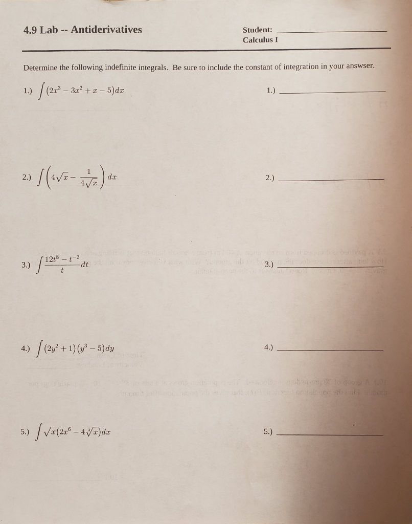 Solved 4.9 Lab -- Antiderivatives Student: Calculus I | Chegg.com