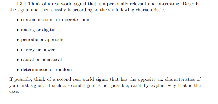 Solved 1.3-1 Think of a real-world signal that is a | Chegg.com