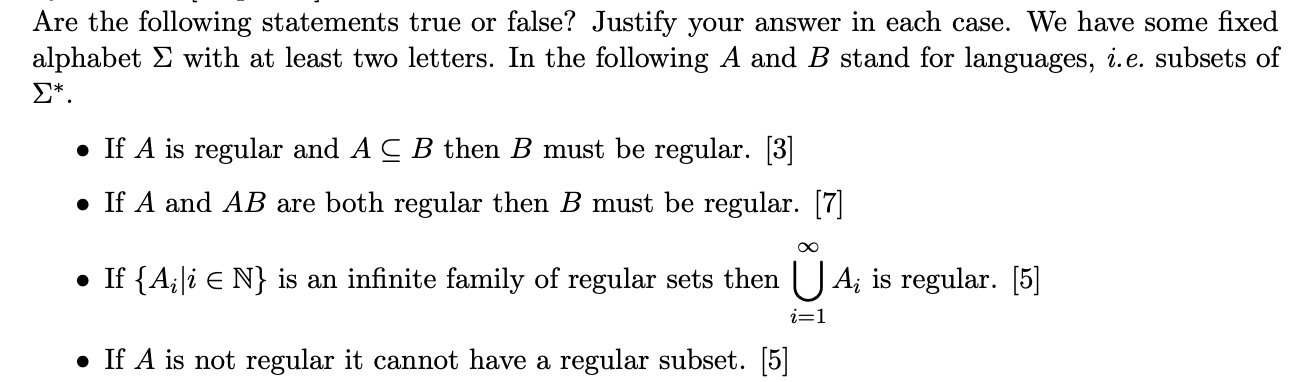 Solved Are the following statements true or false? Justify | Chegg.com
