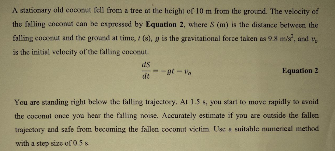 Solved A stationary old coconut fell from a tree at the | Chegg.com