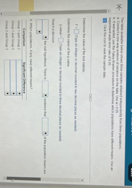 Solved The table available below shows three samples | Chegg.com
