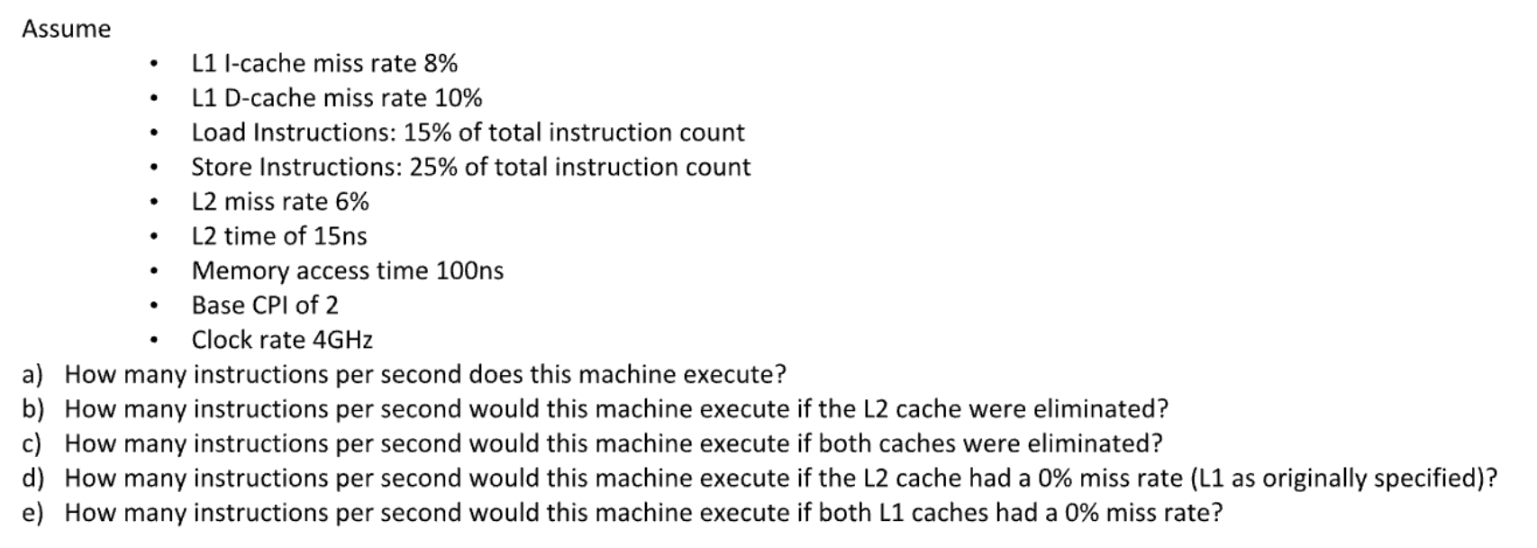 Solved Assume - L1 I-cache miss rate 8% - L1 D-cache miss | Chegg.com