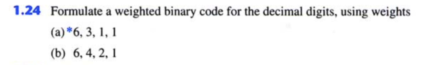 Solved 1.24 Formulate a weighted binary code for the decimal | Chegg.com