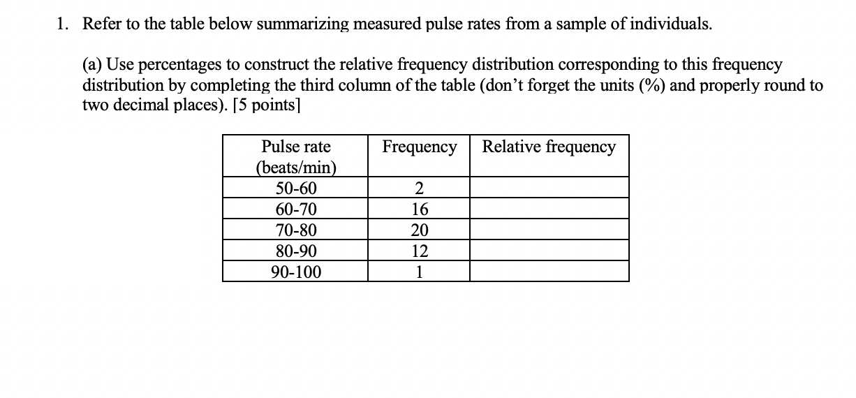 Solved 1. Refer to the table below summarizing measured | Chegg.com