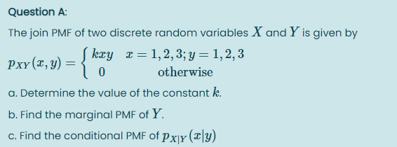 Solved Question A: The join PMF of two discrete random | Chegg.com