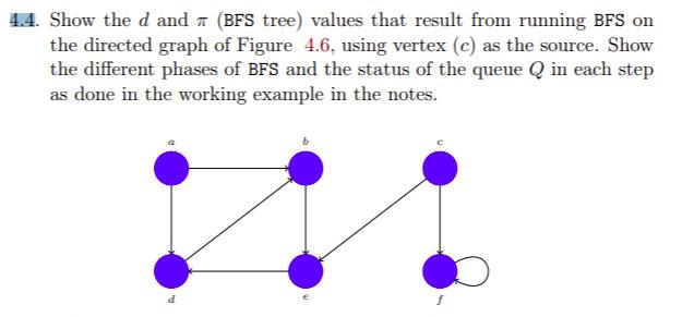 Solved 4.4. Show the d and (BFS tree) values that result | Chegg.com