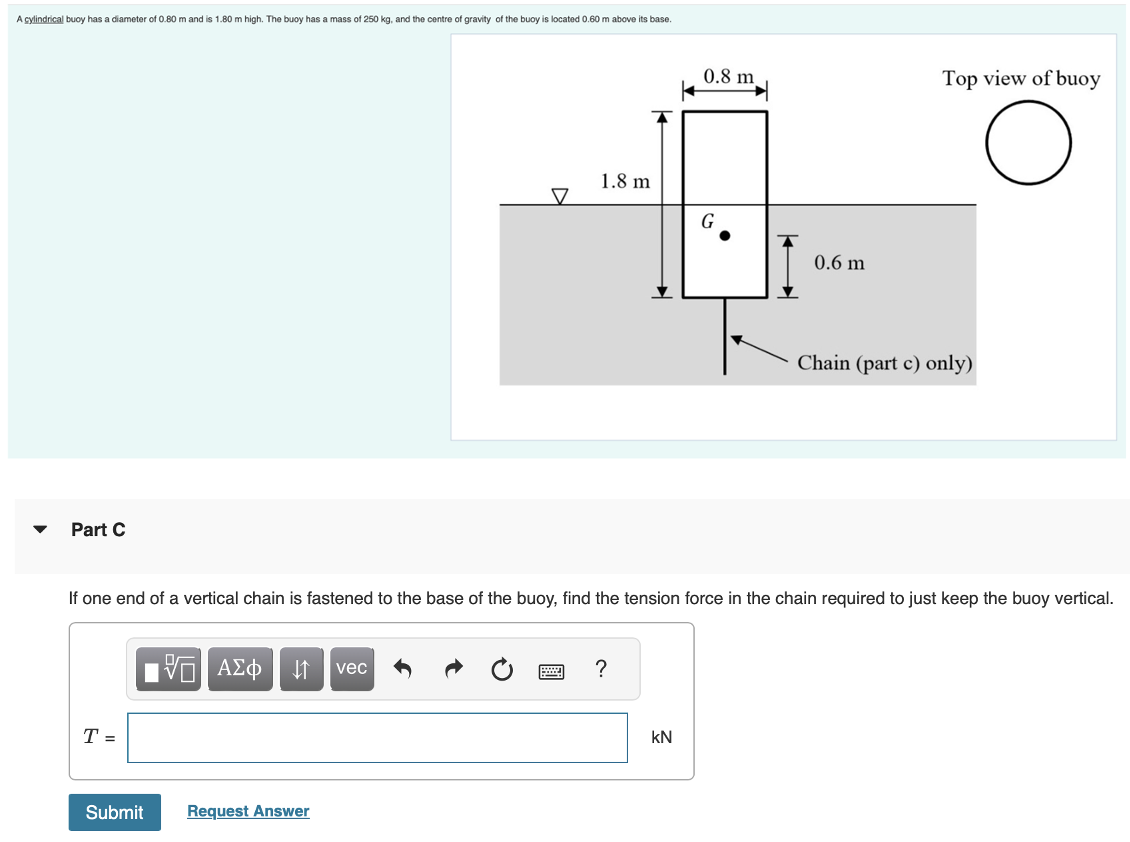 Solved A gylindrical buoy has a diameter of 0.80 ﻿m and is | Chegg.com