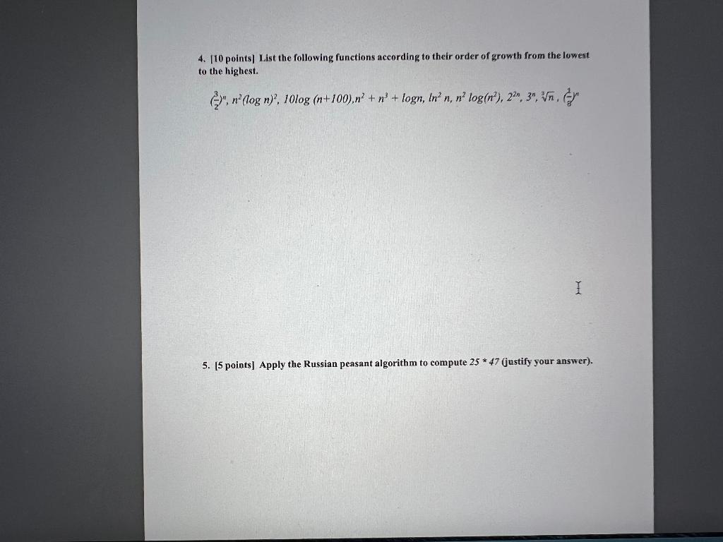 Solved 4. 110 points List the following functions according | Chegg.com