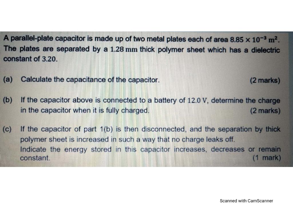 Solved A parallel-plate capacitor is made up of two metal | Chegg.com