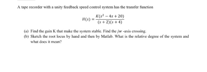 Solved A tape recorder with a unity feedback speed control | Chegg.com