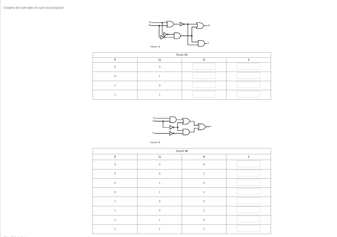 Solved Complete the truth tables for each circuit depicted. | Chegg.com