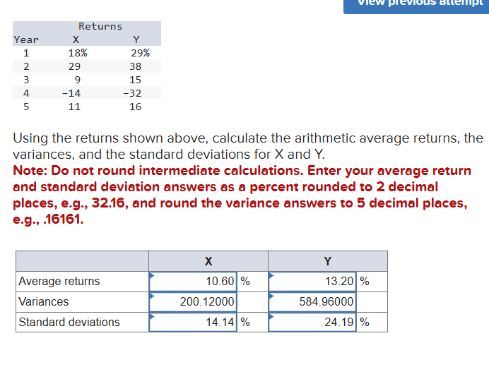 Solved Using the returns shown above, calculate the | Chegg.com
