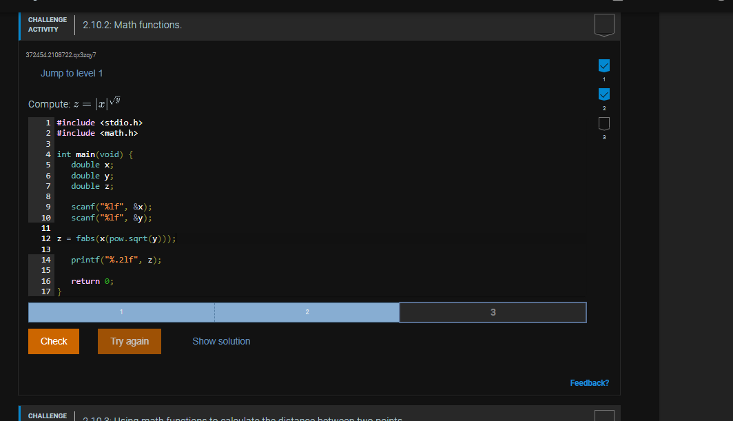 Solved CHALLENGE ACTIVITY 2.10.2: Math functions. | Chegg.com