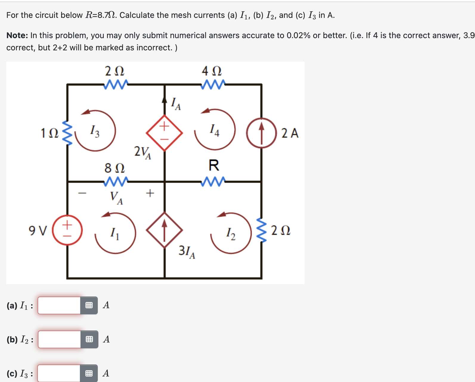 Solved For the circuit below R=8.7Ω. ﻿Calculate the mesh | Chegg.com