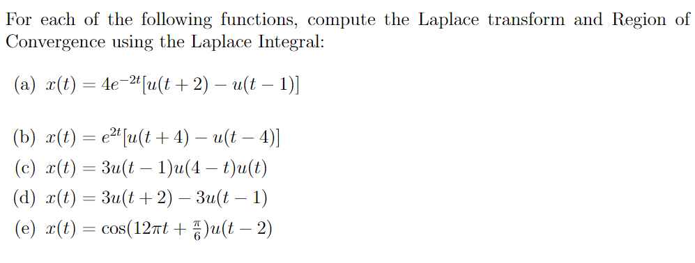 Solved For each of the following functions, compute the | Chegg.com