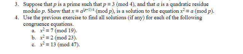 Solved 3. Suppose that p is a prime such that p≡3(mod4), and | Chegg.com