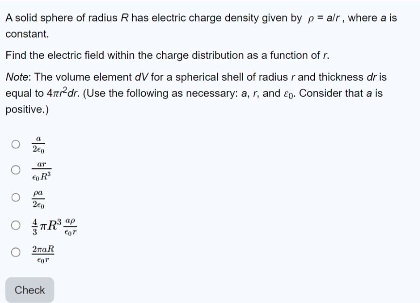 Solved A solid sphere of radius R has electric charge | Chegg.com