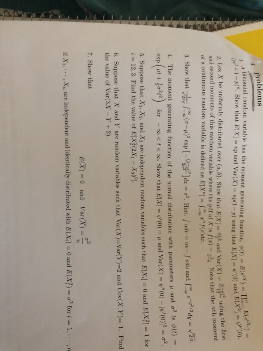 Solved problems binomial random, veriable has the moment | Chegg.com