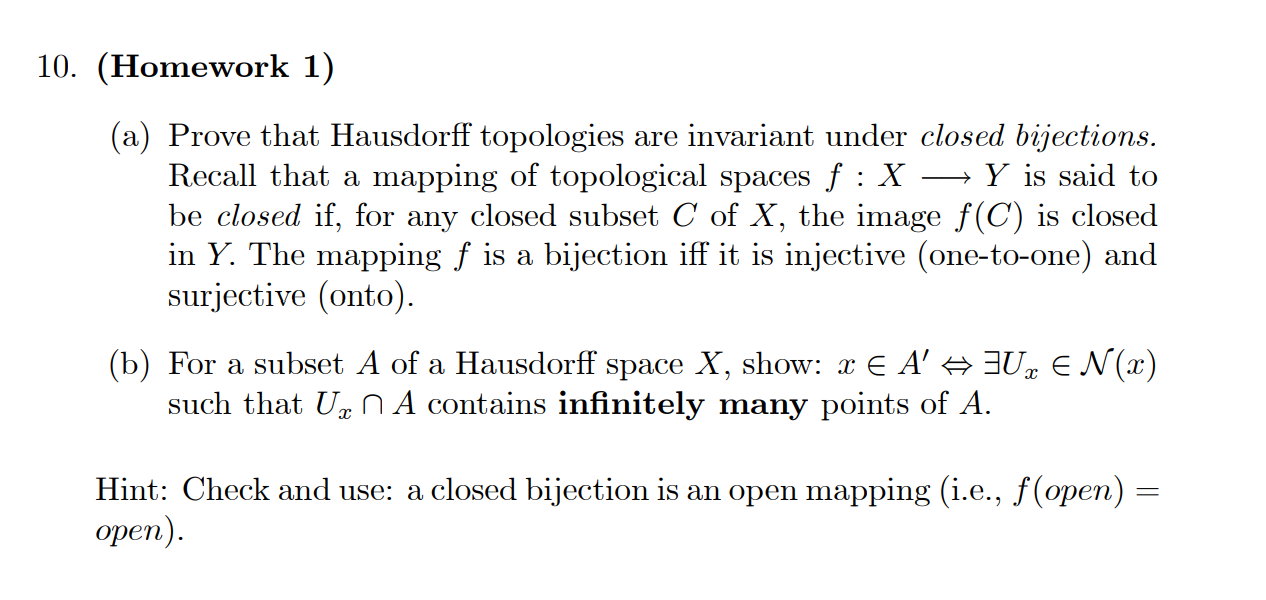 Solved 10 Homework 1 A Prove That Hausdorff Topologies