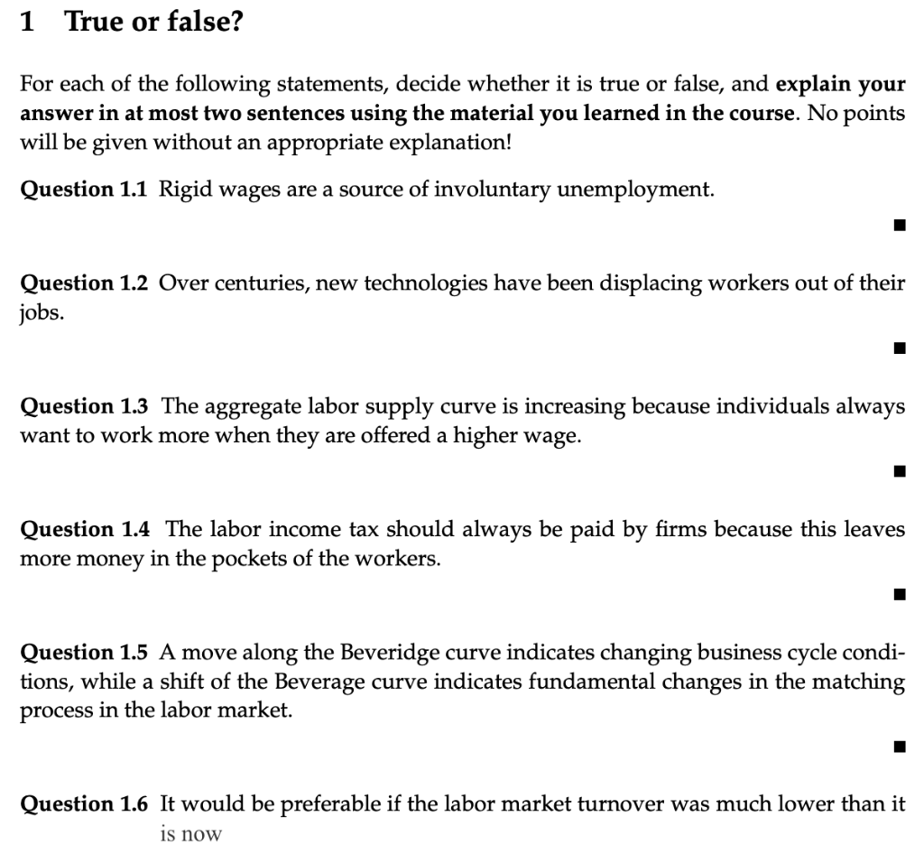 Solved 1 True or false? For each of the following | Chegg.com