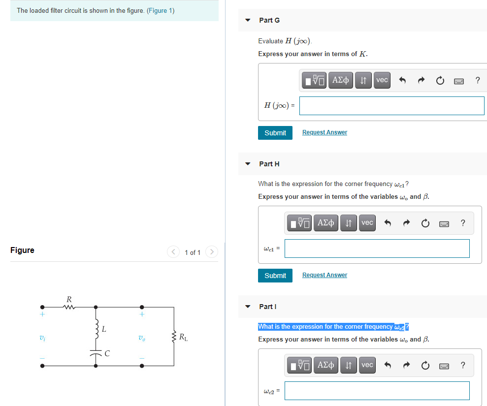 Solved The loaded filter circuit is shown in the figure. | Chegg.com