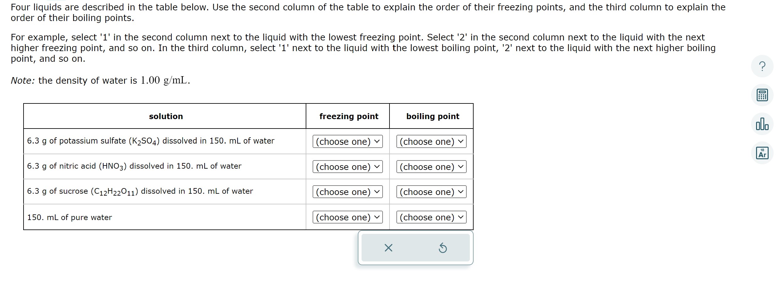 Solved Four liquids are described in the table below. Use | Chegg.com