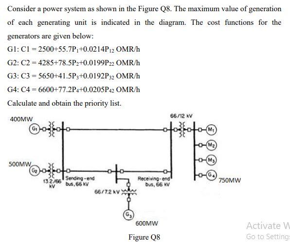 Consider a power system as shown in the Figure Q8. | Chegg.com