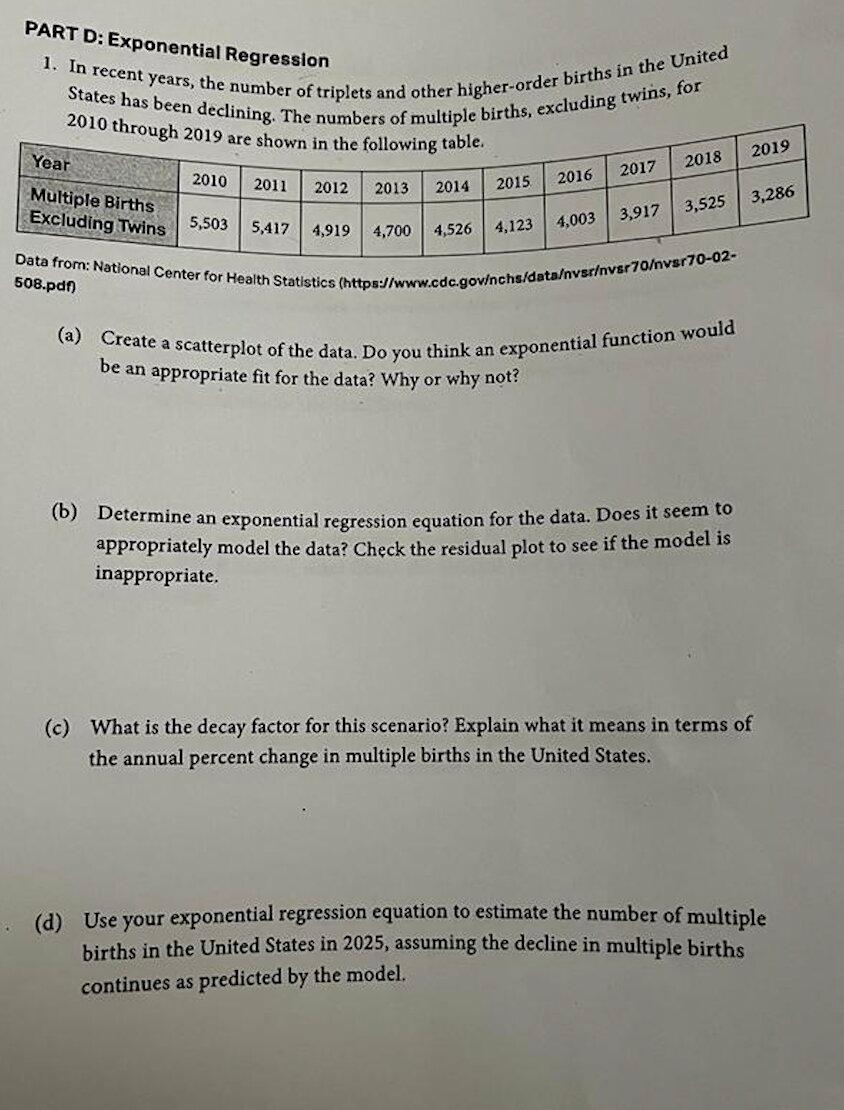 Part D Exponential Regression 1 In Recent Years