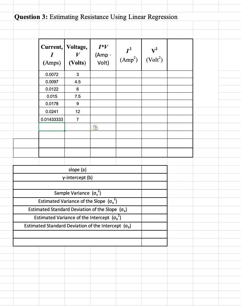 Solved Excel! Please graph current vs ﻿voltage and find all | Chegg.com