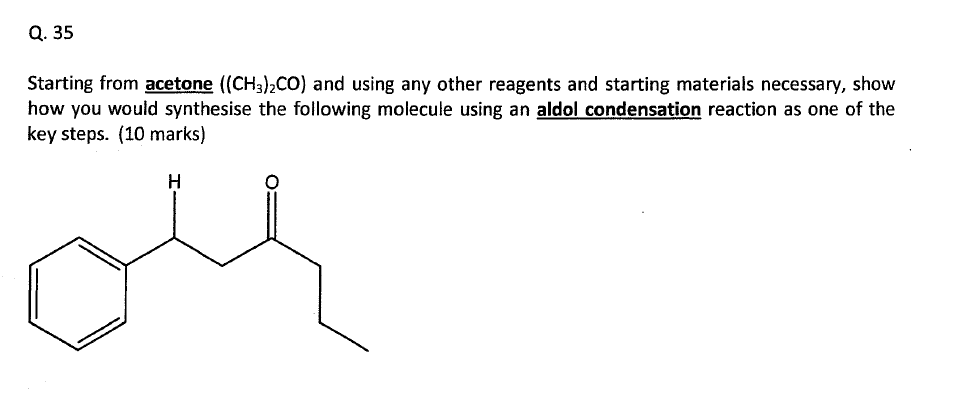 Solved Q. 35 Starting from acetone ((CH3)2CO) and using any | Chegg.com