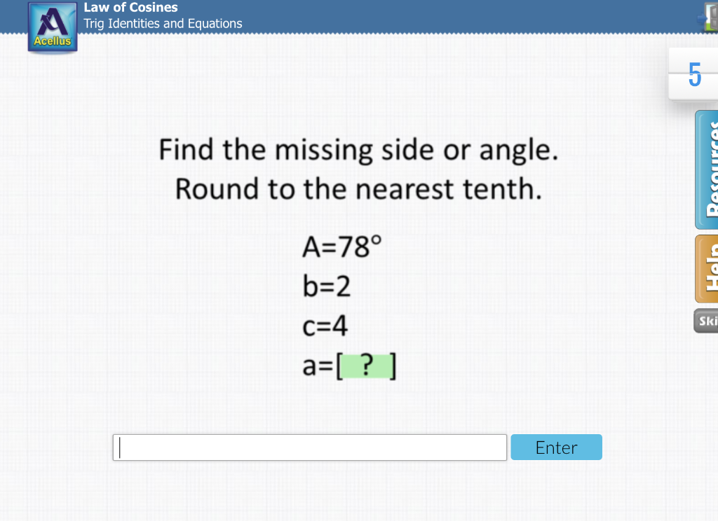 Solved Law of Cosines Trig Identities and Equations Acellus | Chegg.com