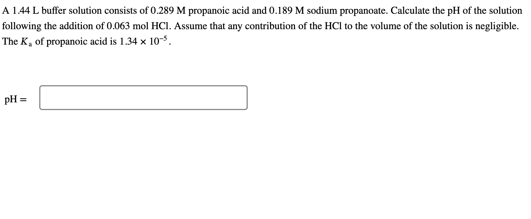 Solved A 1.44 L buffer solution consists of 0.289M propanoic | Chegg.com
