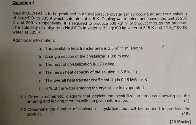 Solved Question 1 Na2HPO4.7H2O is to be produced in an | Chegg.com