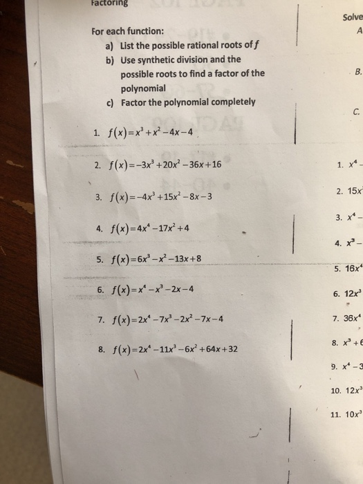 Solved Factoring Solve For each function: List the possible | Chegg.com