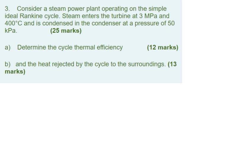 Solved 3. Consider a steam power plant operating on the | Chegg.com