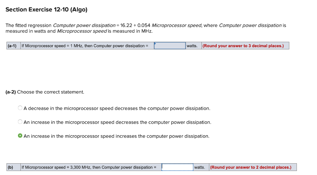 Solved Section Exercise 12-10 (Algo) The fitted regression | Chegg.com