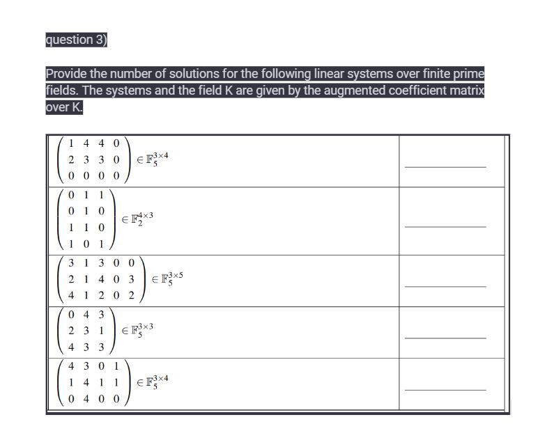 Solved question 3)Provide the number of solutions for the | Chegg.com