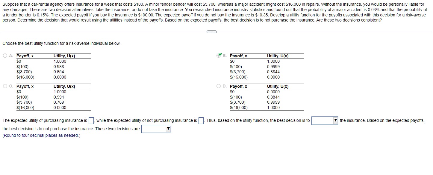 Solved Choose the best utility function for a risk-averse | Chegg.com