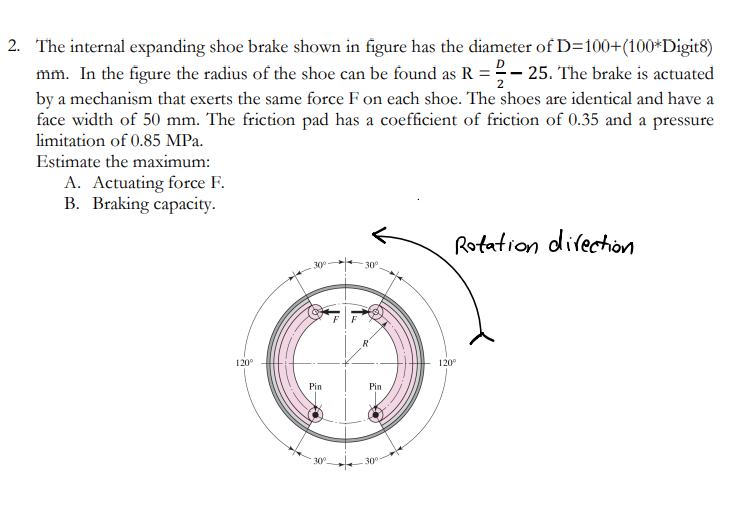 Solved The internal expanding shoe brake shown in figure has | Chegg.com