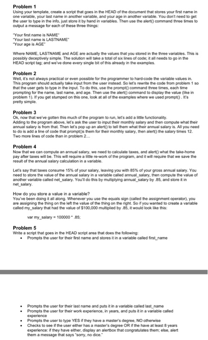 Solved Problem 1 Using Your Template Create A Script That