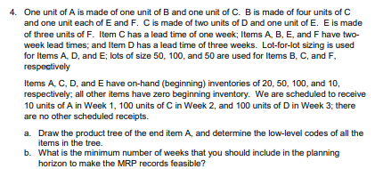 4. One unit of A is made of one unit of B and one | Chegg.com