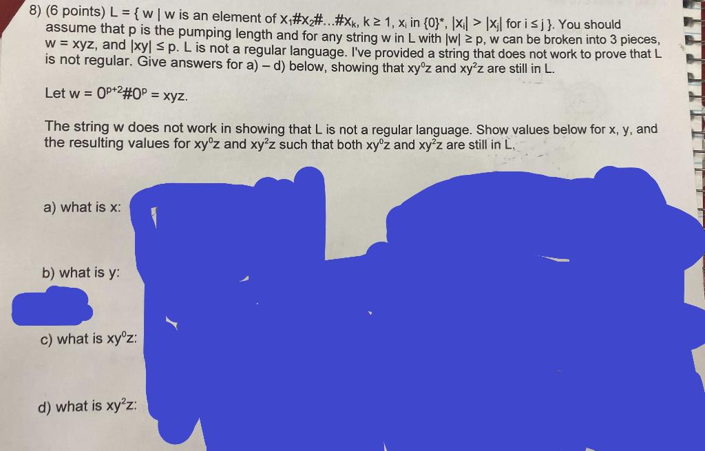 Solved 8) (6 points) L={w∣w is an element of | Chegg.com