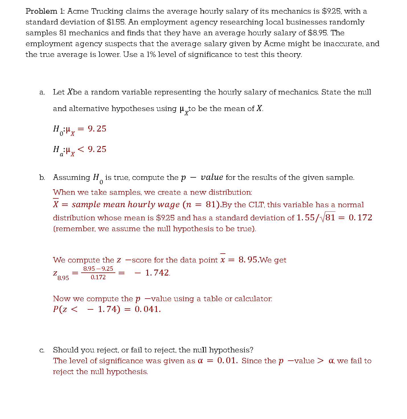 Solved Problem 1: Acme Trucking claims the average hourly | Chegg.com