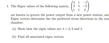 Solved 1. The Eigen values of the following matrix, | Chegg.com
