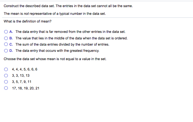 Solved Construct the described data set. The entries in the | Chegg.com