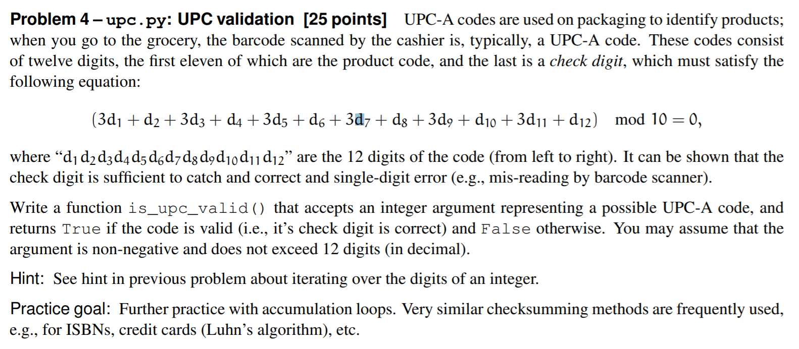 Solved Python 3 Problem 4 – upc.py: UPC validation [25 | Chegg.com