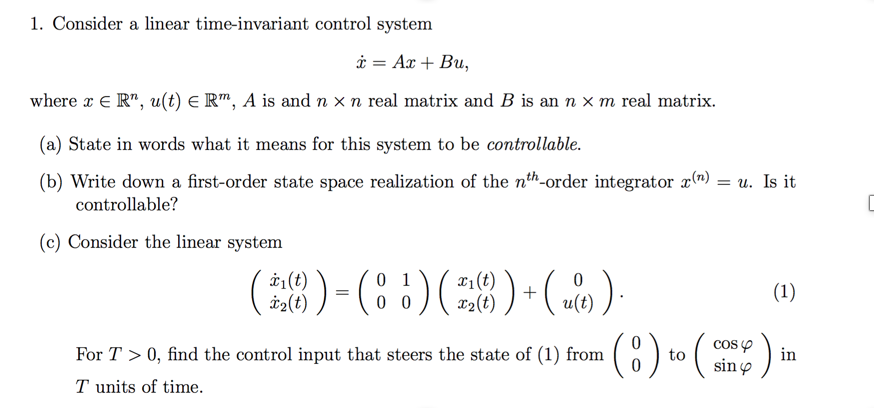 1. Consider a linear time-invariant control system i | Chegg.com