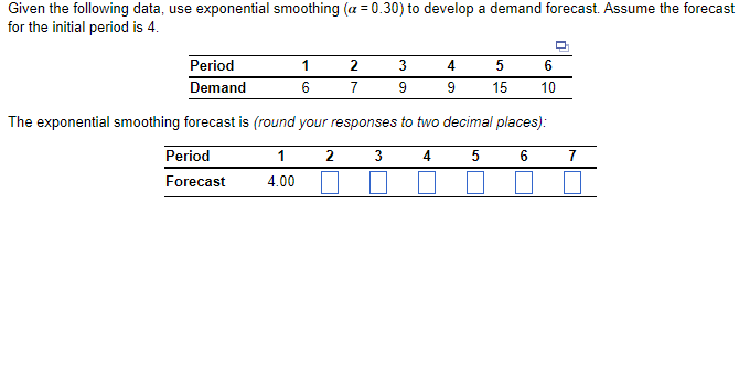 Solved Given the following data, use exponential smoothing | Chegg.com