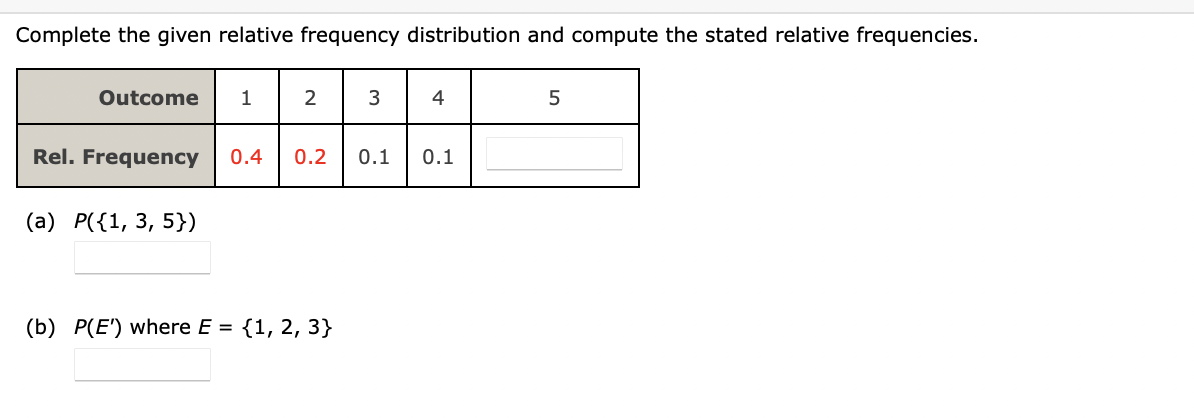 Solved (b) P(E′) where E={1,2,3} | Chegg.com